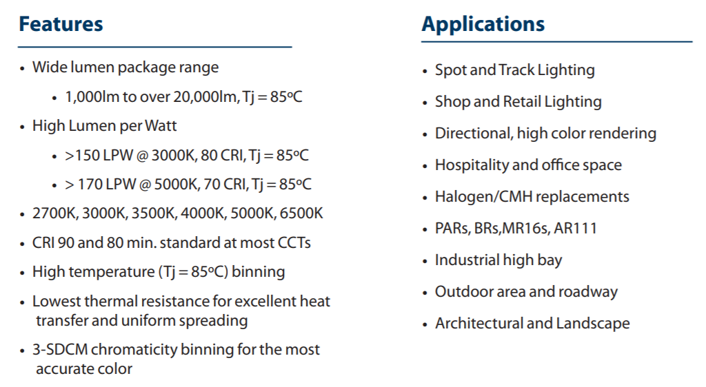 3rd Generation COB LED Arrays – Luminus Devices